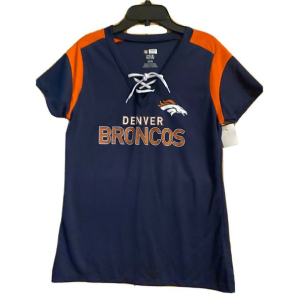 NFL | Tops | Denver Broncos Nfl Ladies Blouse V Neck Lace Up Size ...
